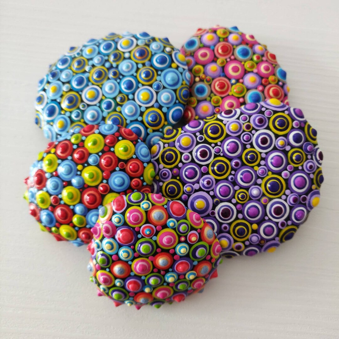 Set of 5 Candy Polka Dot Stones, Dotart Painted Rock Decorations ...