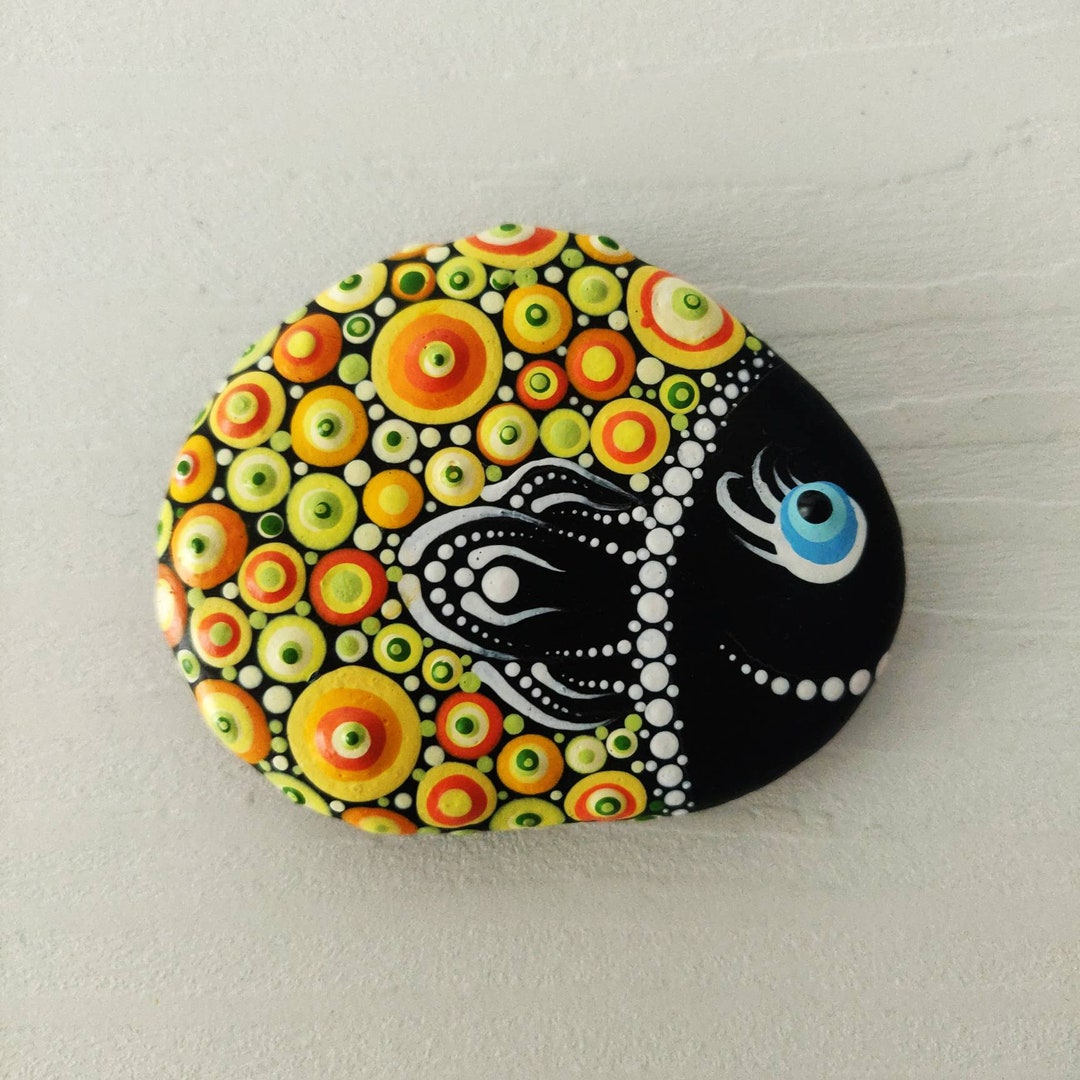 Colourful Fish Painted Rock, Friends Charm Fish Sea Creature Painted ...