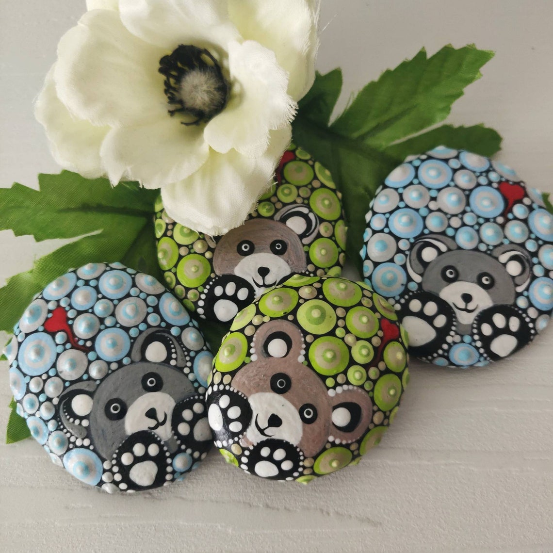 Set of 2 Cute Teddy Bears Painted on Rocks Childrens Gift - Etsy