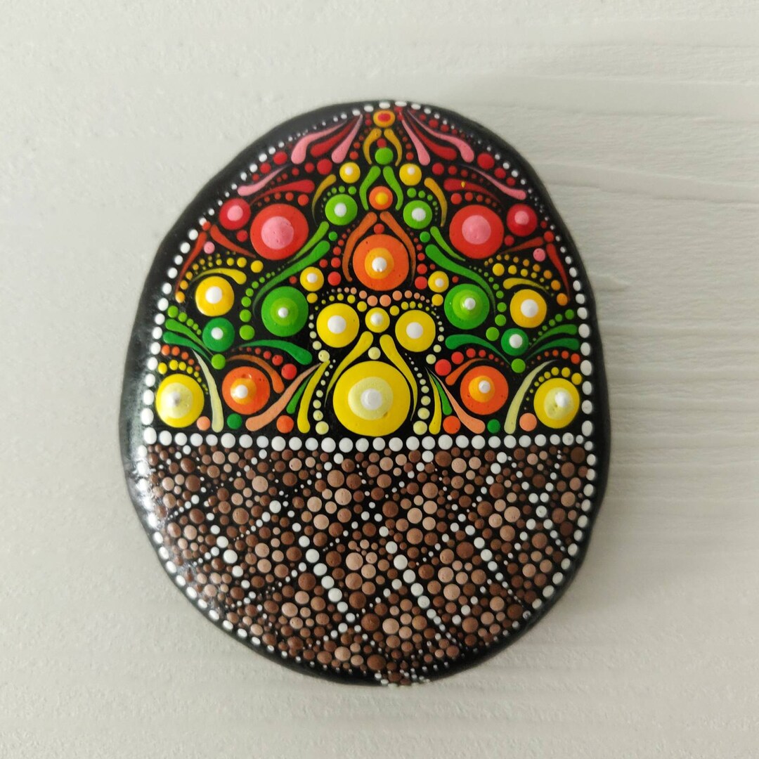 Dot Art Acorn on a Stone, Acorn on a Rock, Autumn Decoration, Dotilism ...