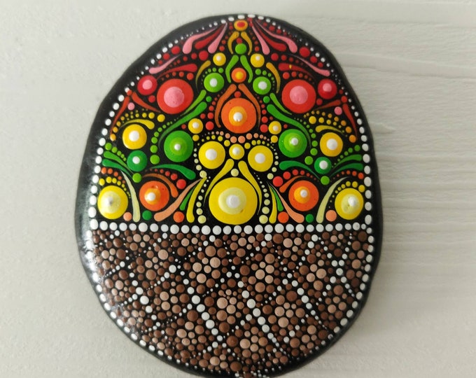 Dot Art Acorn on a Stone, Acorn on a Rock, Autumn Decoration, Dotilism ...