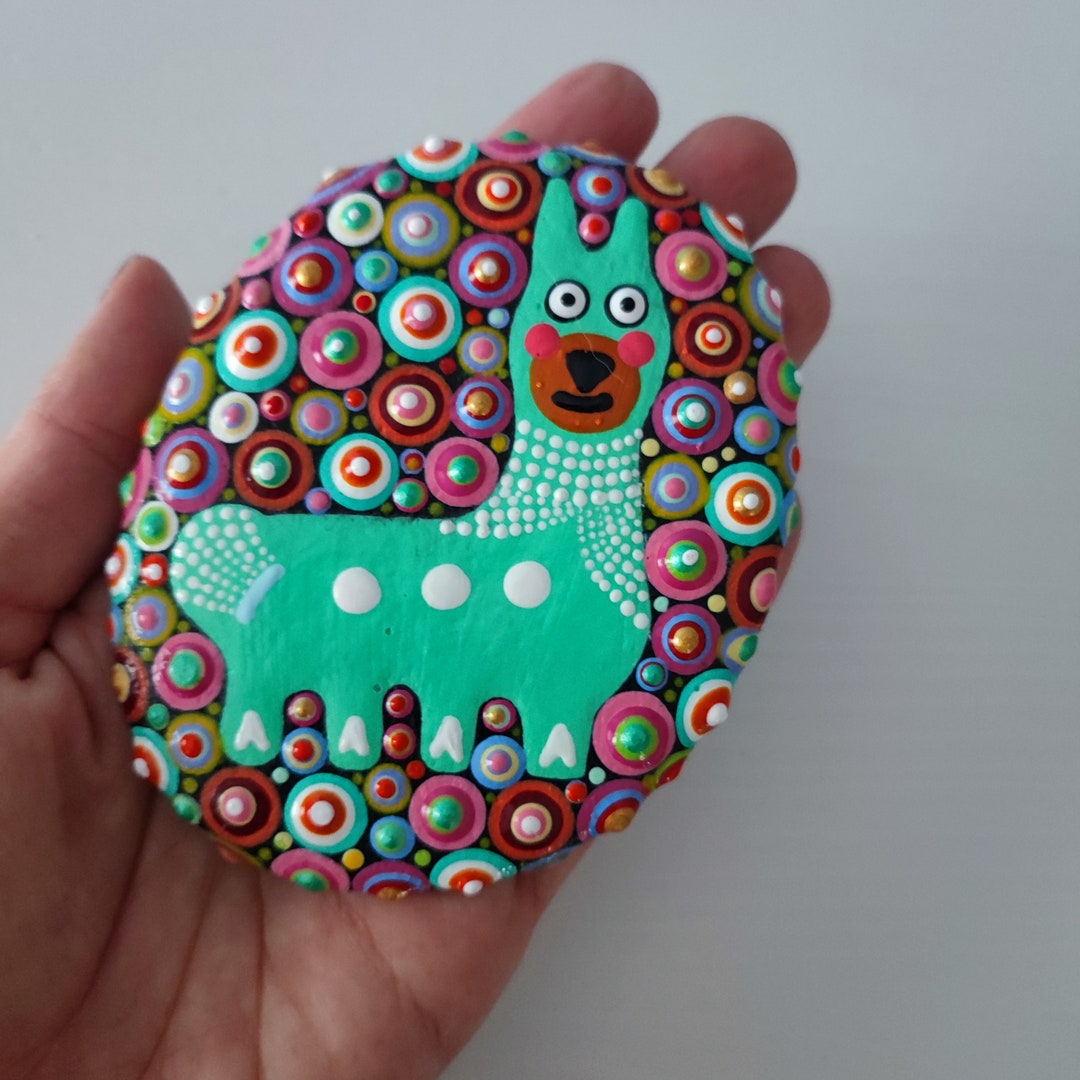 Ljama on a Stone, Dot Art Ljama, Painted Rock, Fairy Garden, Gift ...