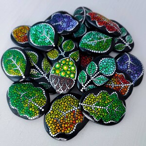 SET OF 6 - 6 Leaves on a Stone, Leaf on a Rock, Dotart Leaf, Dotilism ...