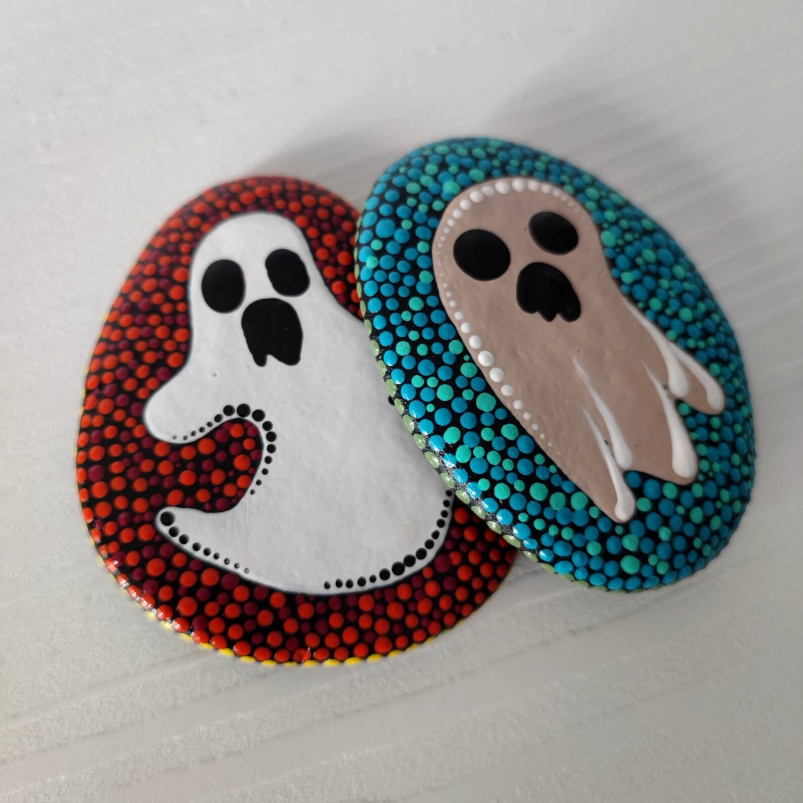 Set of Two Halloween Ghost Stones Dot Art Halloween Painted - Etsy