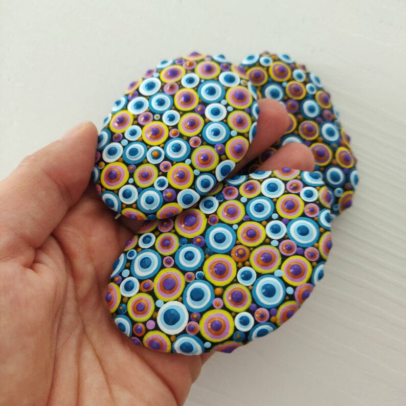 Set of 3 Polka Dot Stones Dotart Painted Rock Decorations - Etsy