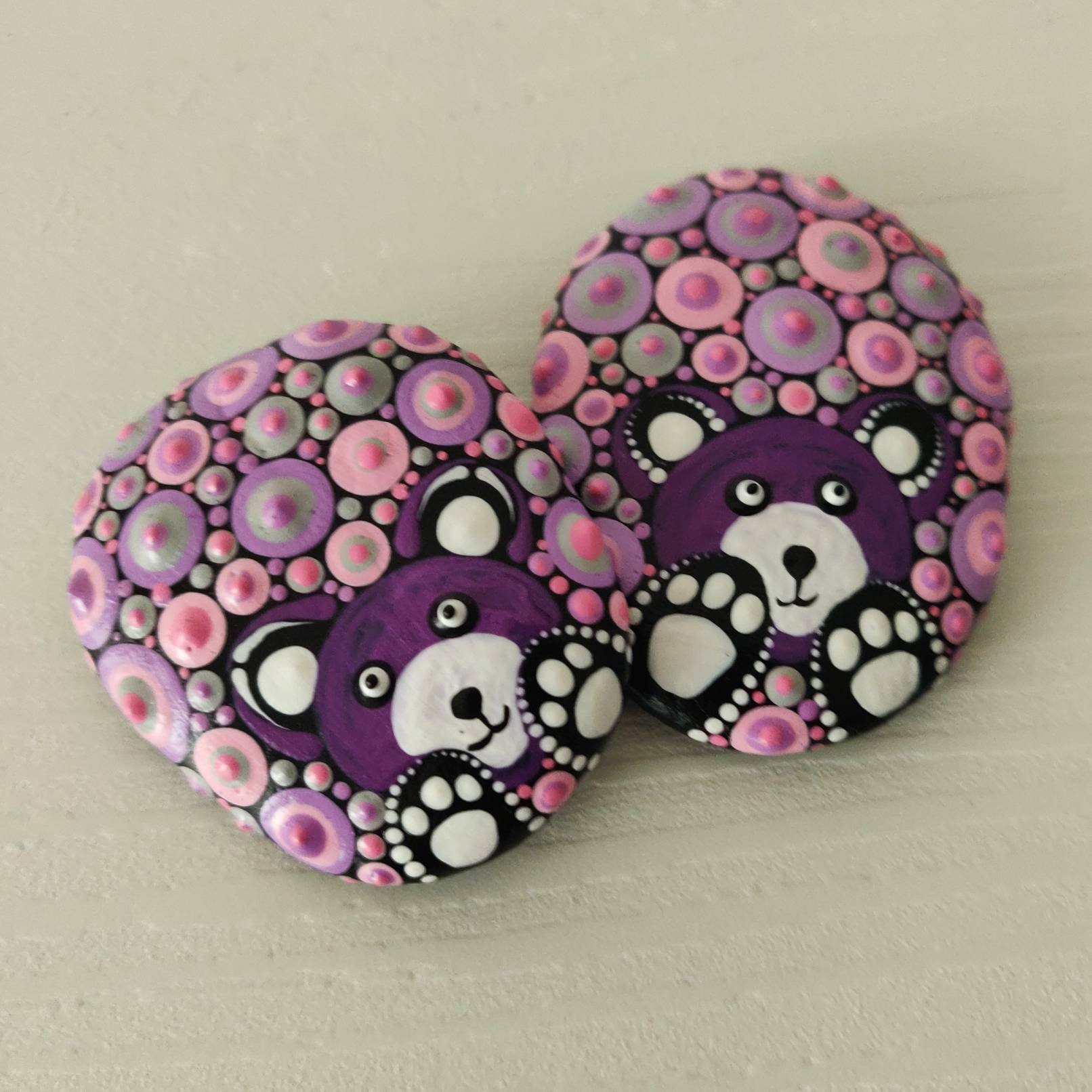 Set of 2 Cute Teddy Bears Painted on Rocks Childrens Gift - Etsy Canada