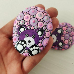 Set of 2 Cute Teddy Bears Painted on Rocks, Childrens Gift, Pretend ...