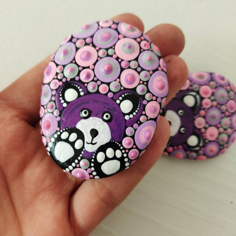 Set of 2 Cute Teddy Bears Painted on Rocks Childrens Gift | Etsy Canada