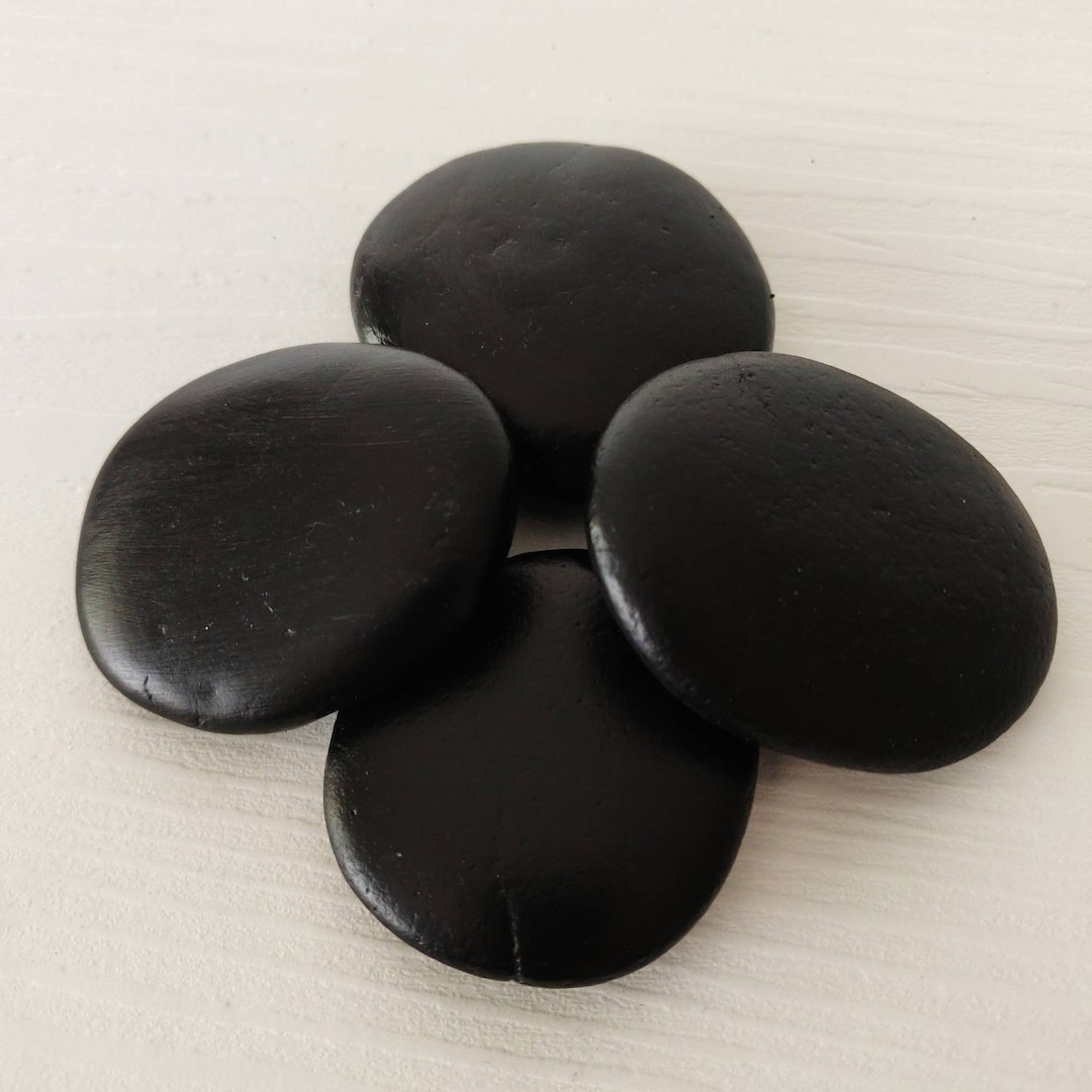 Set of 4 Ready to Paint Flat Stones, Black Painted, Diy Art or Children ...