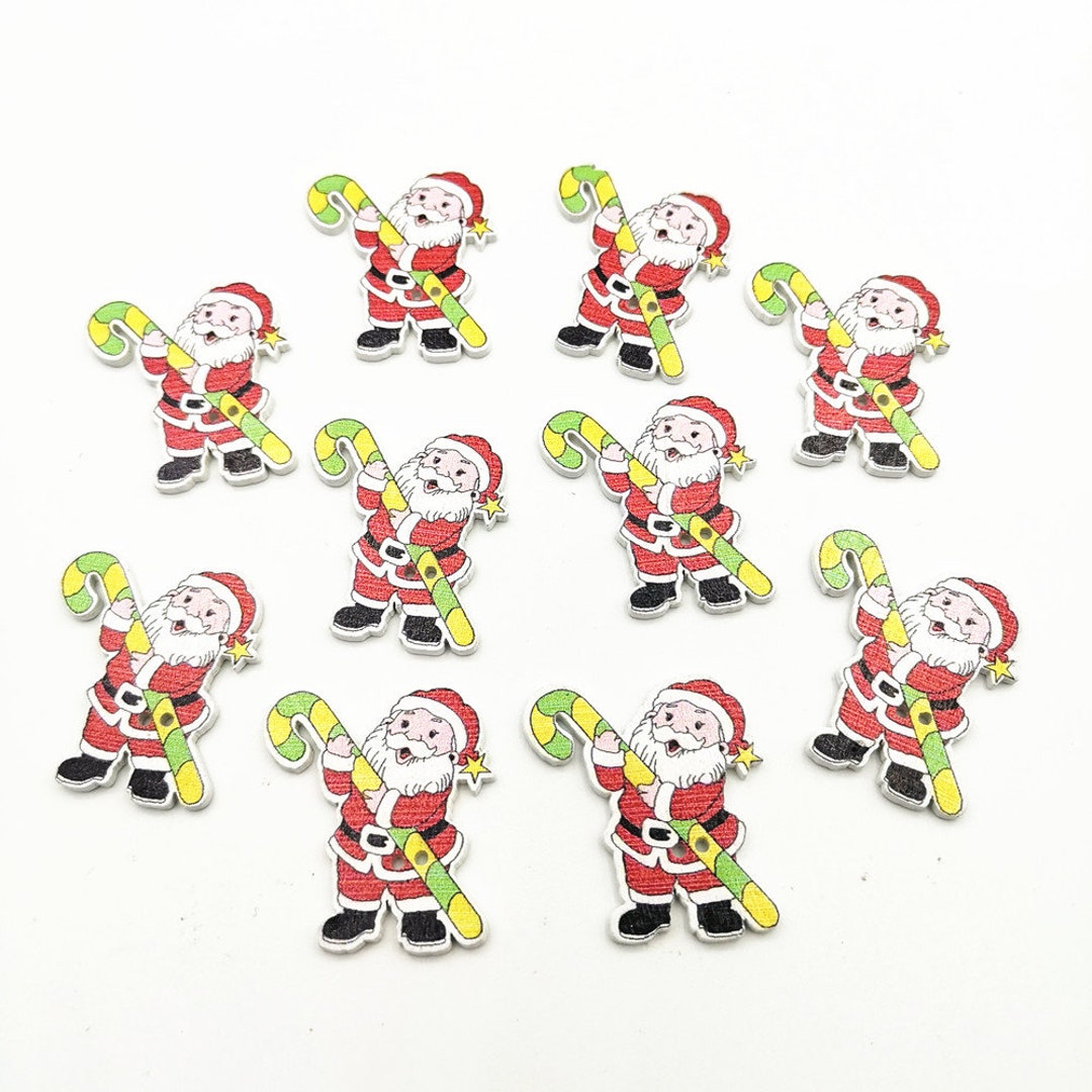 30 Christmas Santa Buttons Craft Cardmaking Scrapbooking Wood Wooden ...