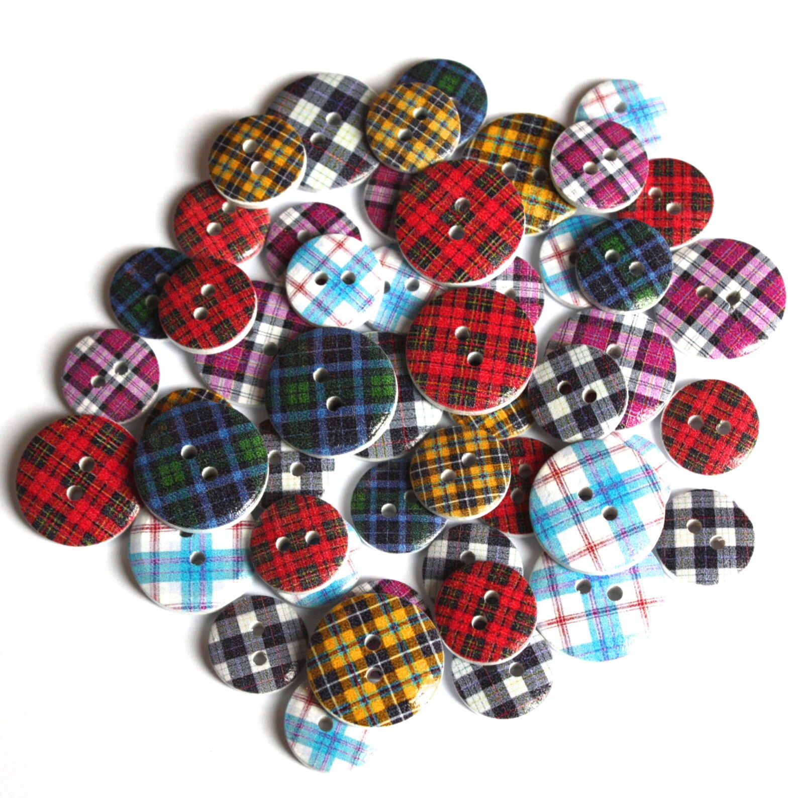 40 x Scottish Tartan Patterned Wooden Buttons Craft | Etsy