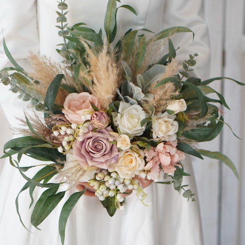 Bridal Bouquet Pampas Gras Boho Wedding Bouquet Bridesmaid - Etsy