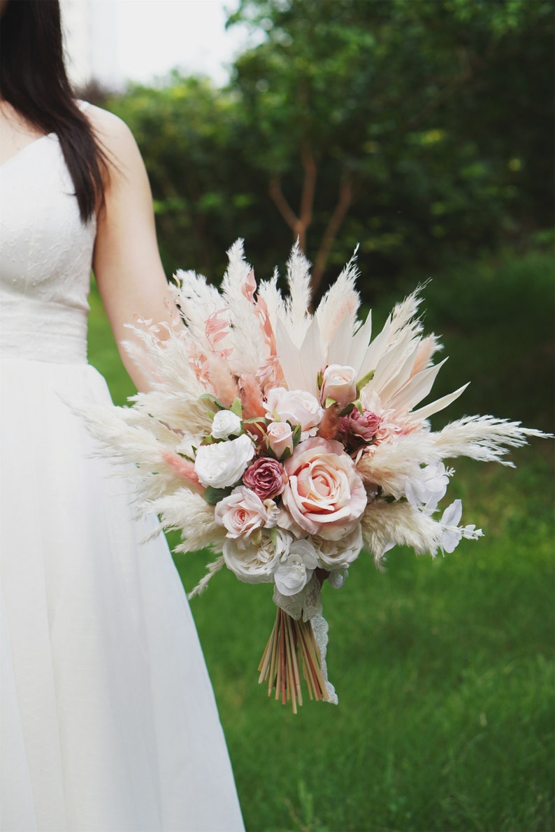 Bridal Bouquet Pampas Gras Boho Wedding Bouquet Bridesmaid - Etsy