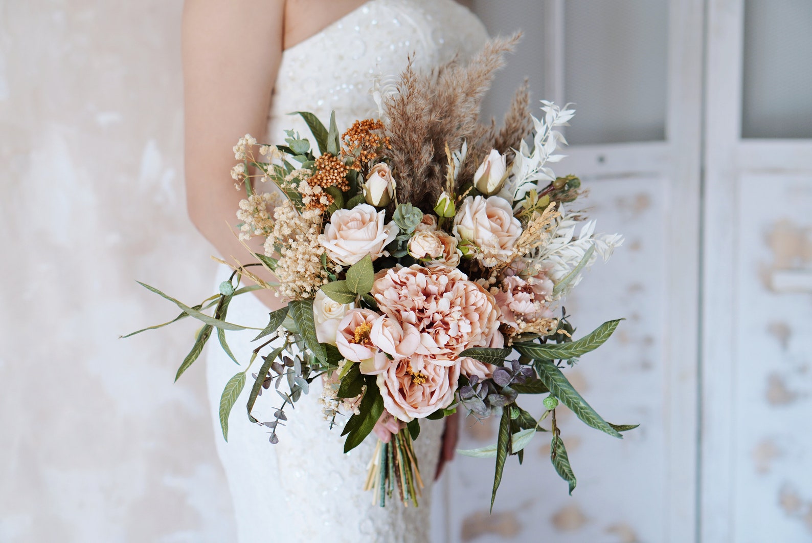 Bridal Bouquet Pampas Gras, Boho Wedding Bouquet, Bridesmaid Bouquets ...