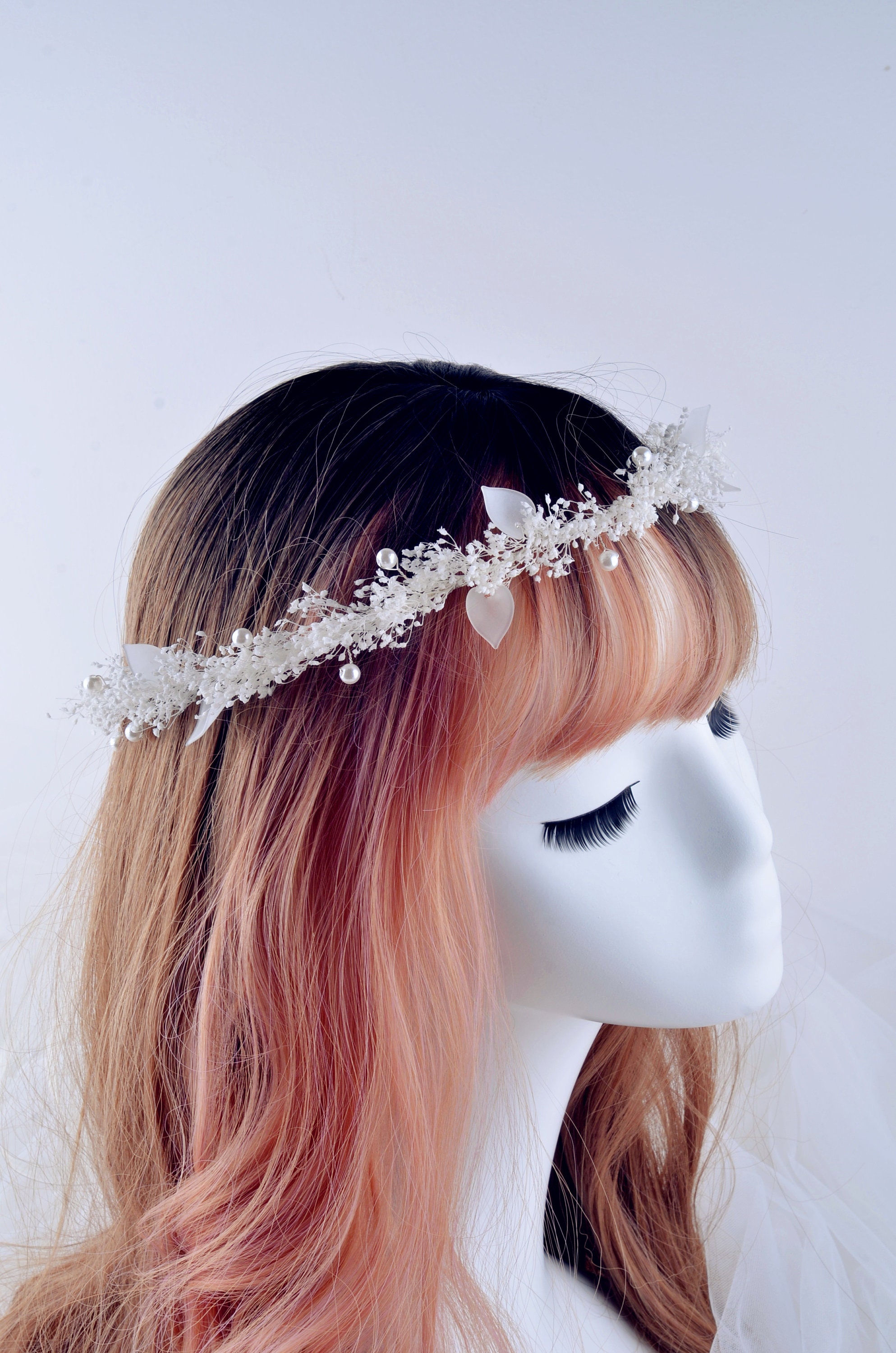 Preserved Natural real flower crown white leaves baby's | Etsy