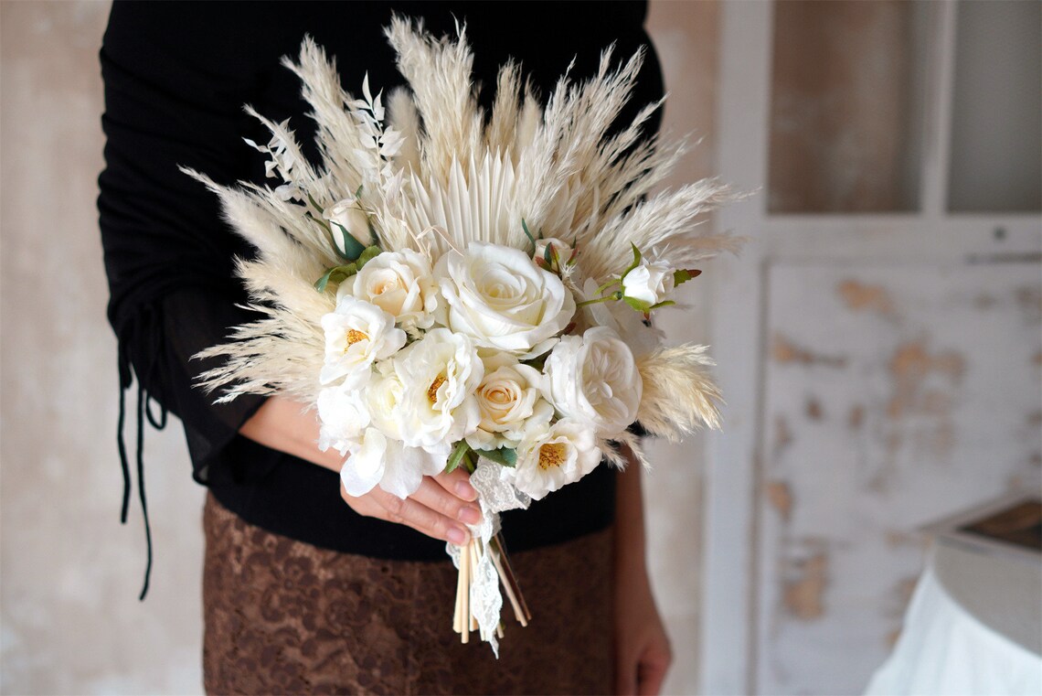 Bridal Bouquet Pampas Gras Boho Wedding Bouquet Bridesmaid - Etsy