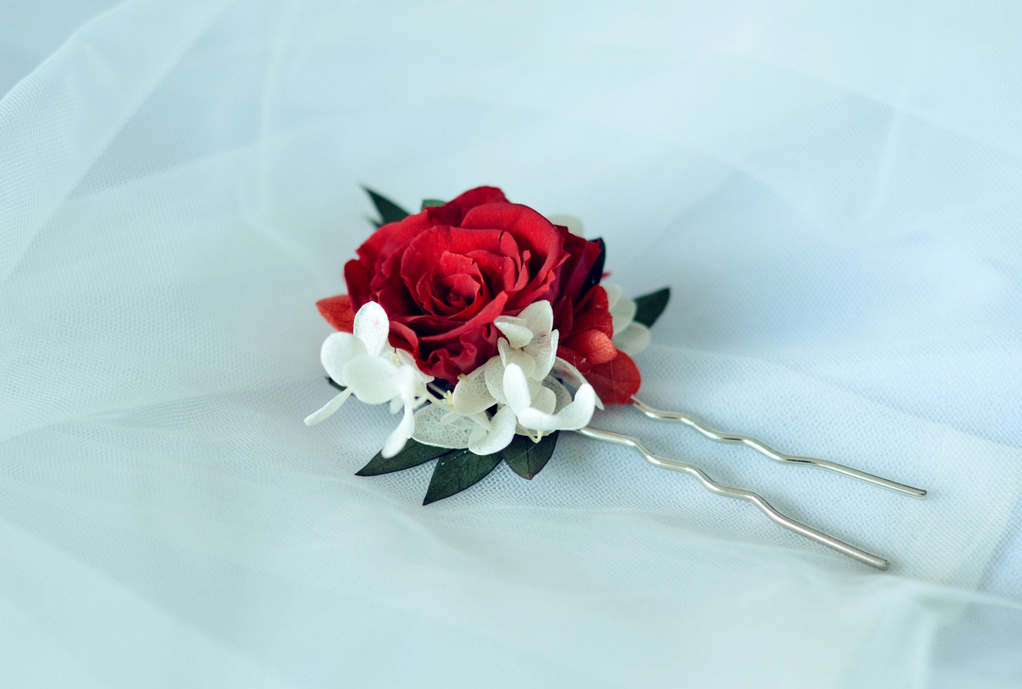 Preserved Natural Real Flower Rose Hair Clip Red Rose | Etsy