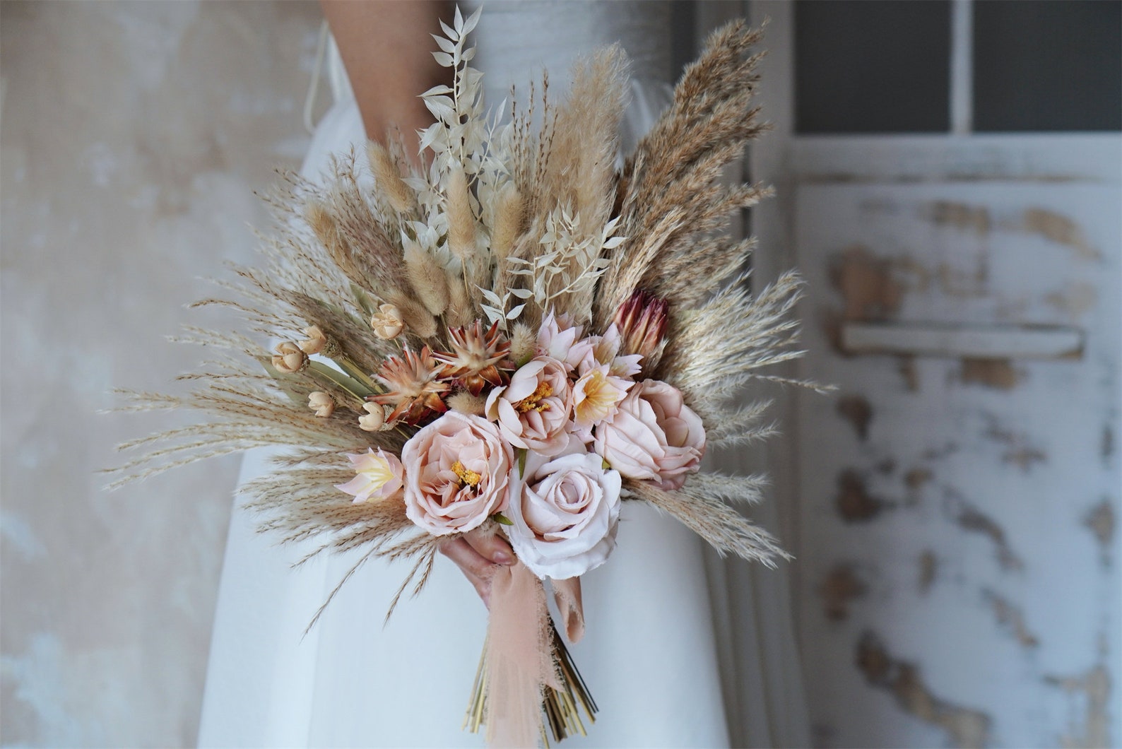 Bridal Bouquet Pampas Gras Boho Wedding Bouquet Bridesmaid - Etsy