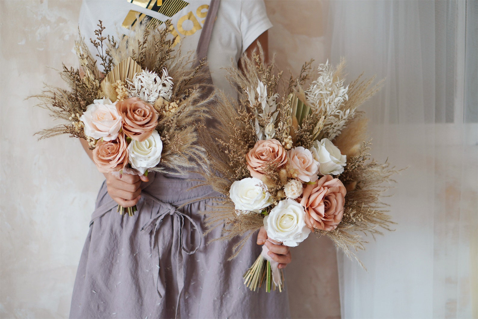 Bridal Bouquet Pampas Gras Boho Wedding Bouquet Bridesmaid - Etsy