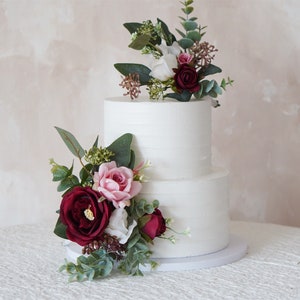 A Set Wedding Cake Topper, Red Silk Rose Cake Decoration, Cake Topper ...