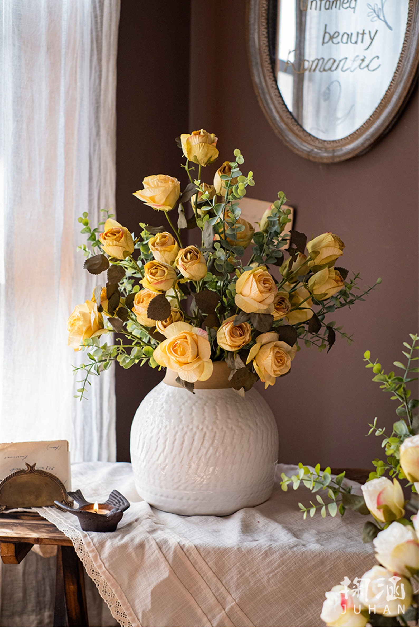 Dried Rose Artificial Faux Centerpiece Silk Flower Webbing - Etsy