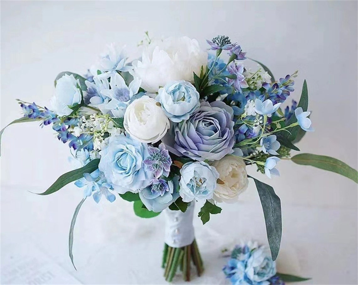 3 Heads Artificial Morandi Blue Rose High Quality Artificial | Etsy