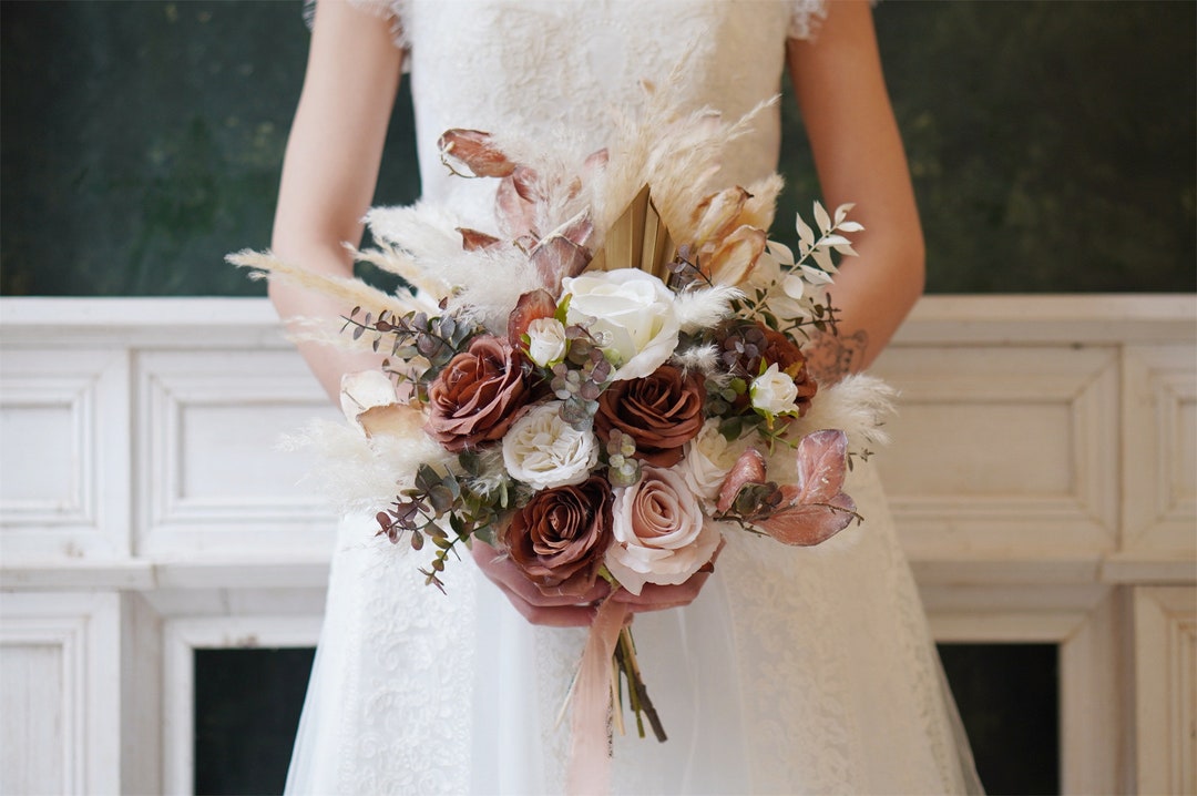 Maroon Silk Wedding Bouquet: Rustic Boho Bridal Flowers - Etsy