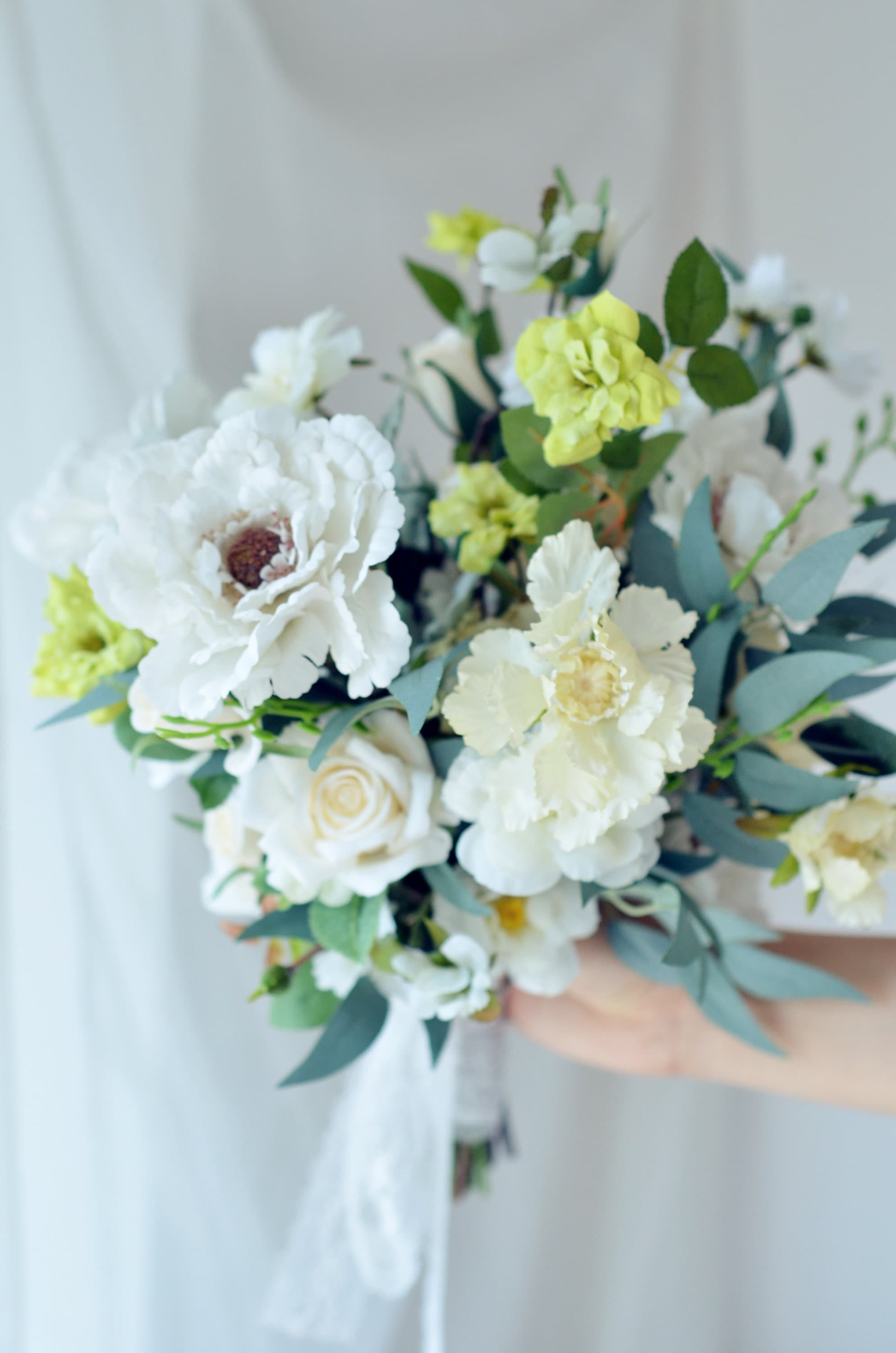 White Green Silk Rose Greenery Bridal Bouquetwedding Bouquet | Etsy