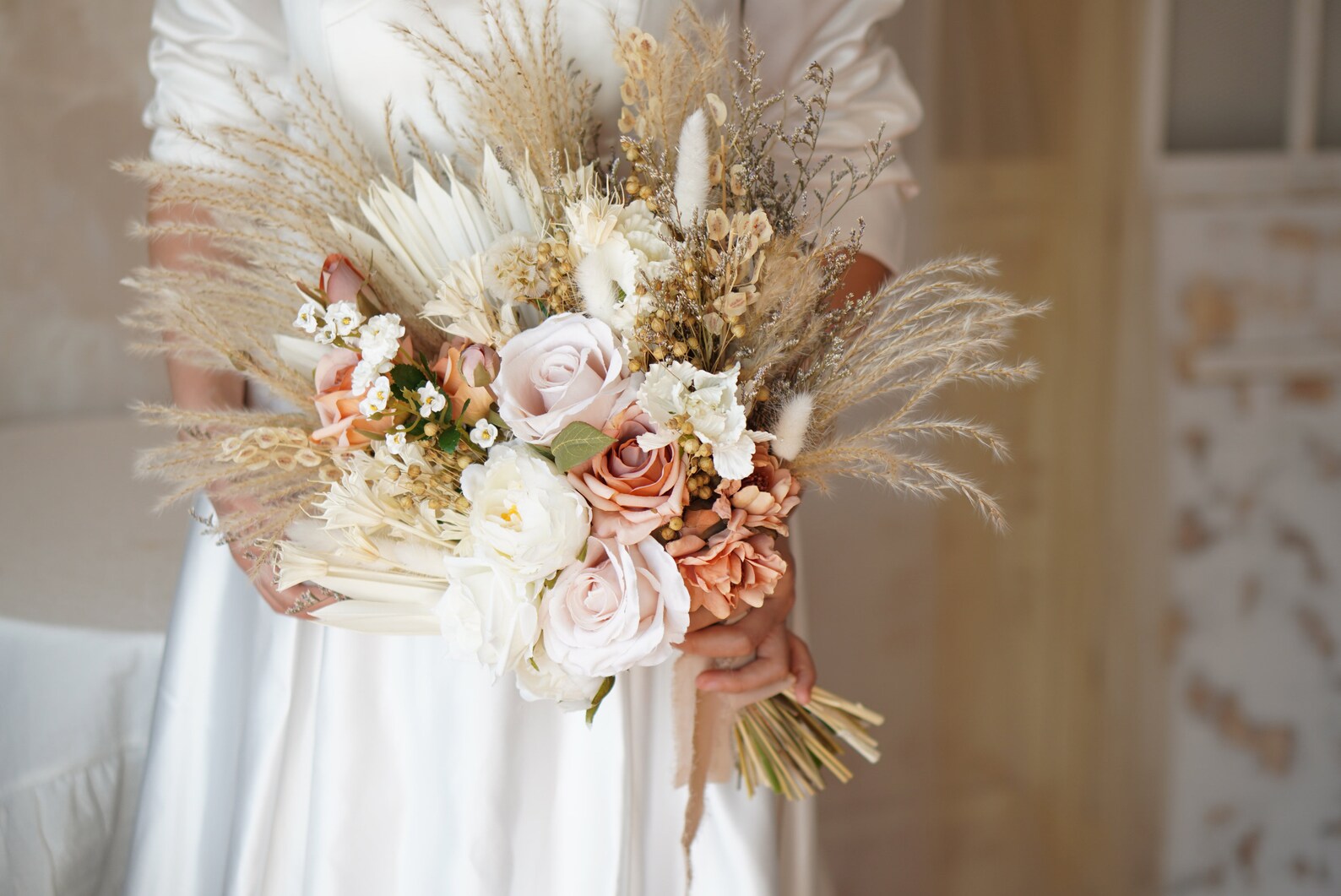 Bridal Bouquet Pampas Gras Boho Wedding Bouquet Bridesmaid - Etsy