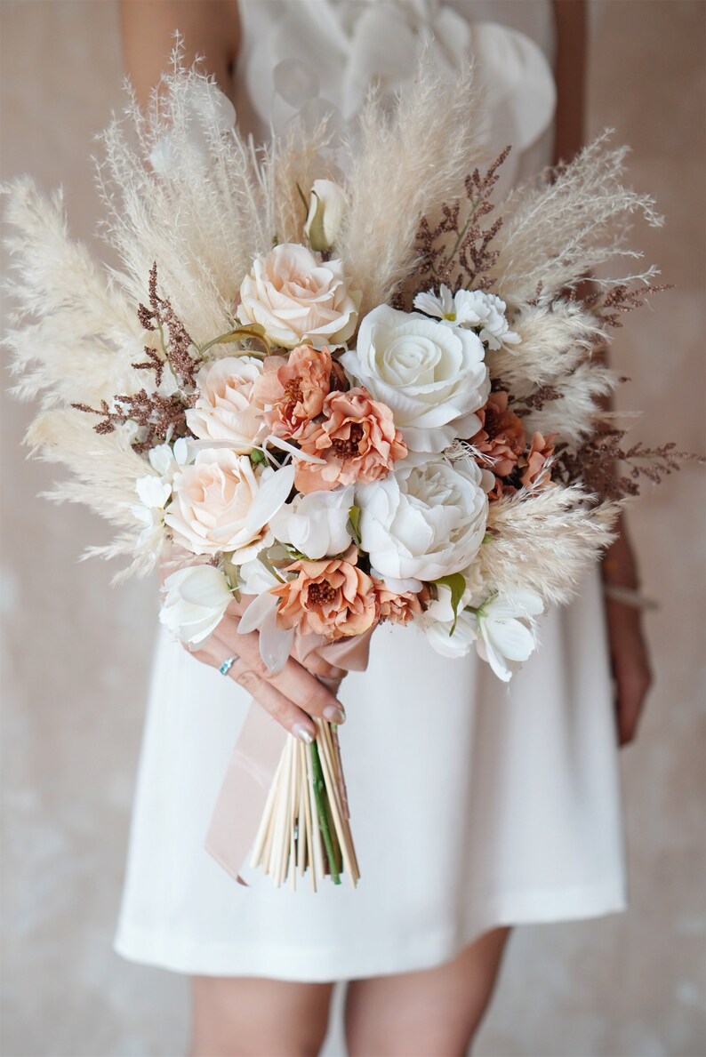 Bridal Bouquet Pampas Gras Boho Wedding Bouquet Bridesmaid - Etsy