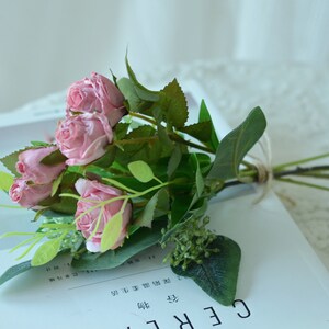 Silk Flower Arrangement in Small Glass Vase, Pink Rose Floral Bouquet ...
