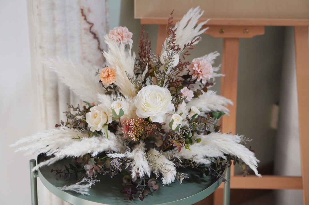 White Rustic Flower Centerpiece Lpampas Table Centerpiece L Wedding ...