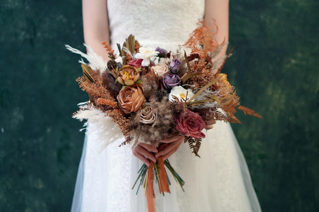 Autumn Color Scheme Wedding Bouquet, Dried Flowers Wedding Flowers for ...
