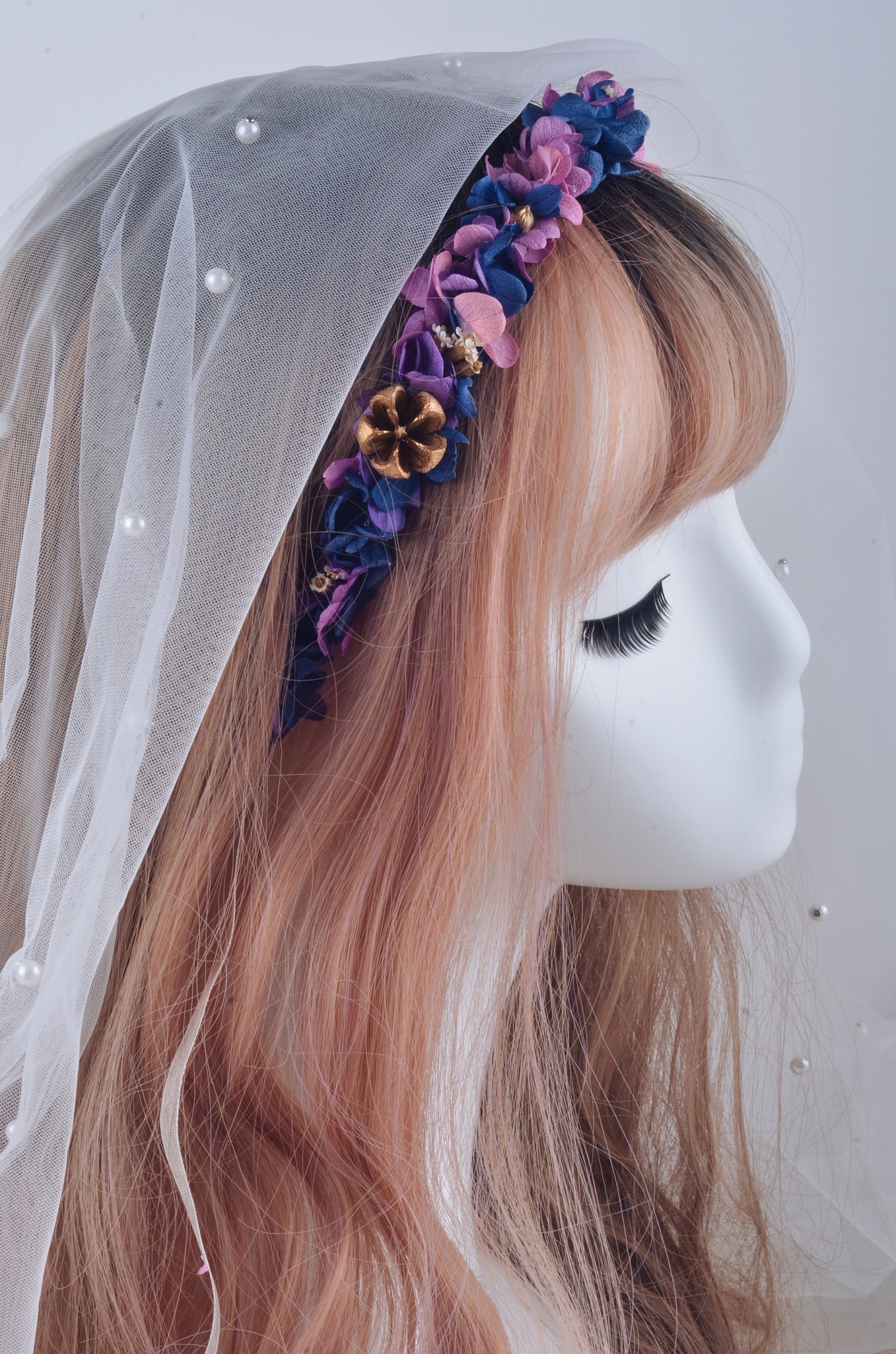 Preserved Natural real flower crown purple blue | Etsy