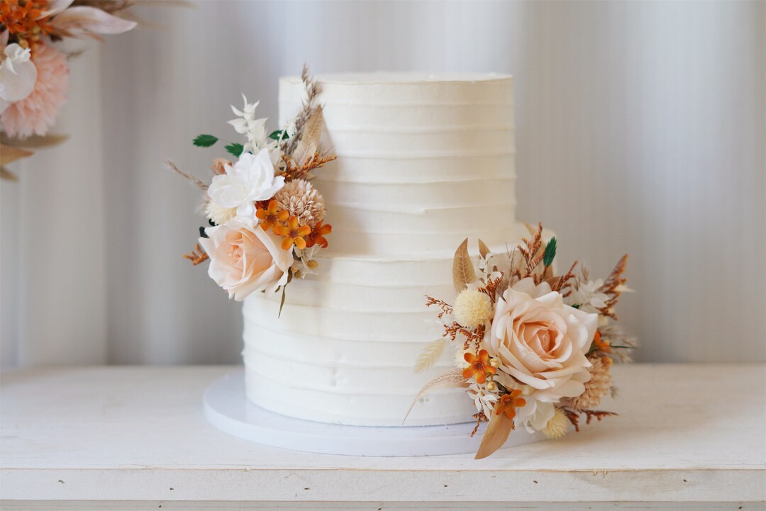 A Set Wedding Cake Topper, White Floral Cake Decoration, Cake Topper ...