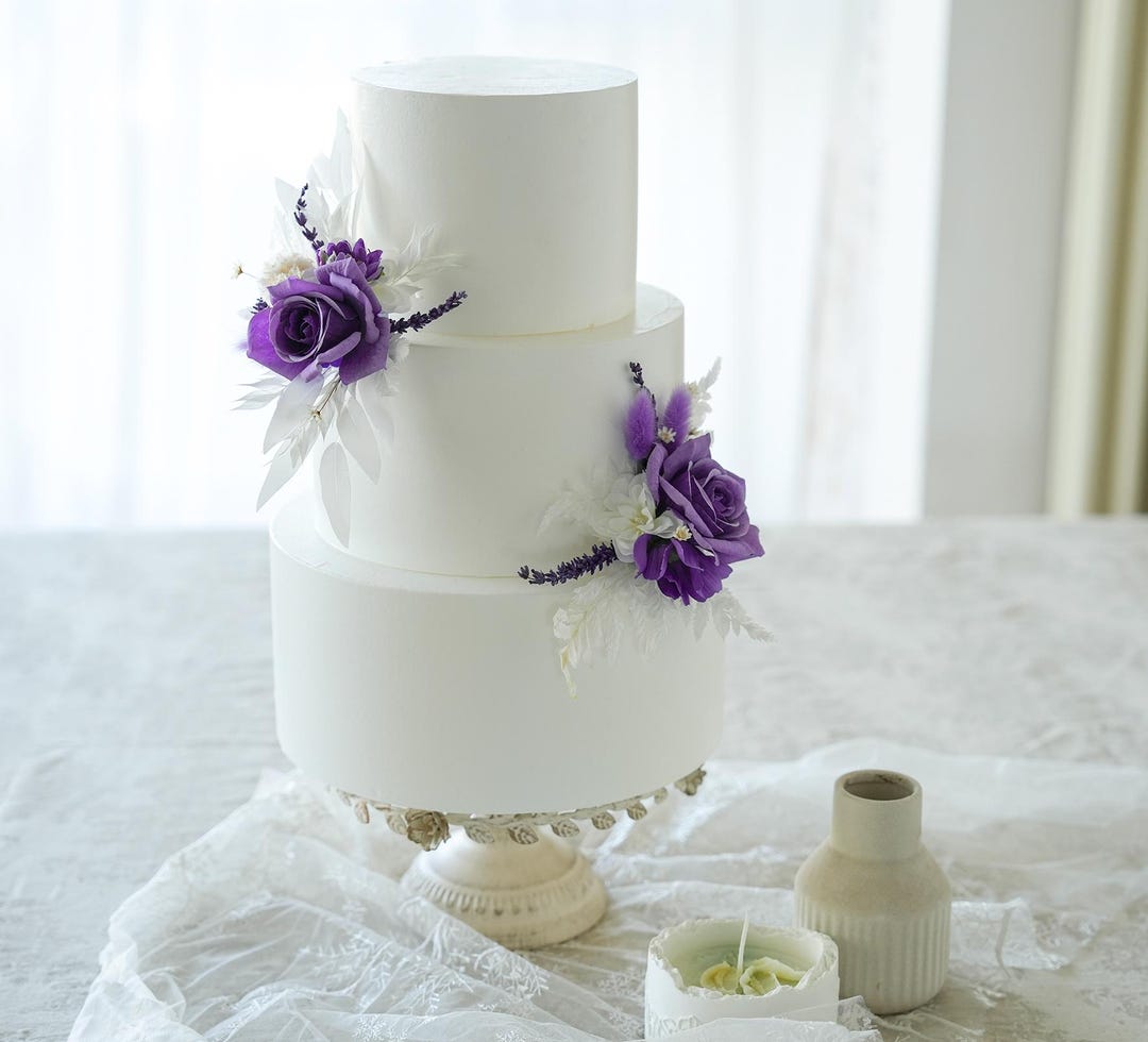 Purple&white Cake Decoration,wedding Cake Arrangement ,artificial ...