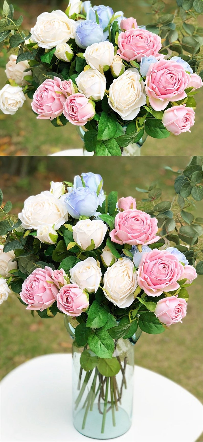 3 Heads Artificial Morandi Blue Rose High Quality Artificial - Etsy