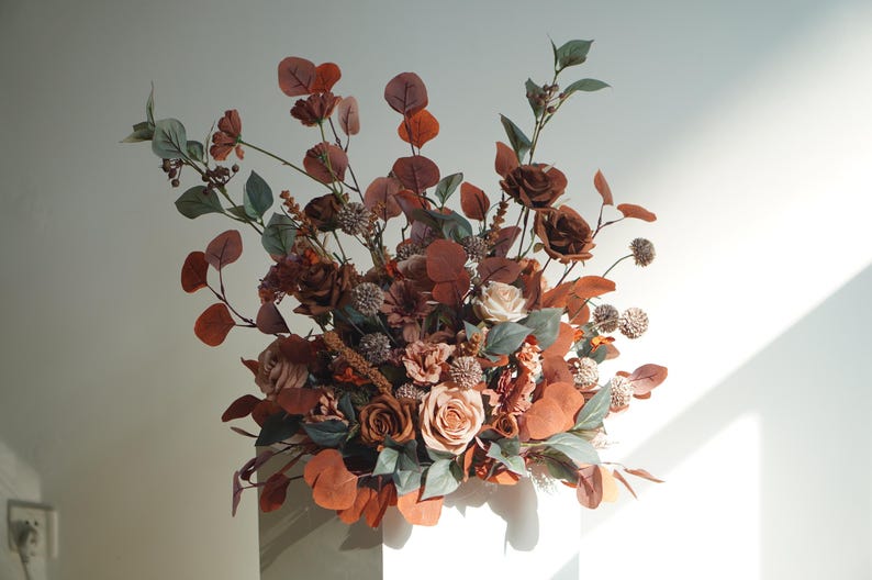 Autumn Red Floor Arrangement,silk Flowers Table Flowers,greenery Leaves ...