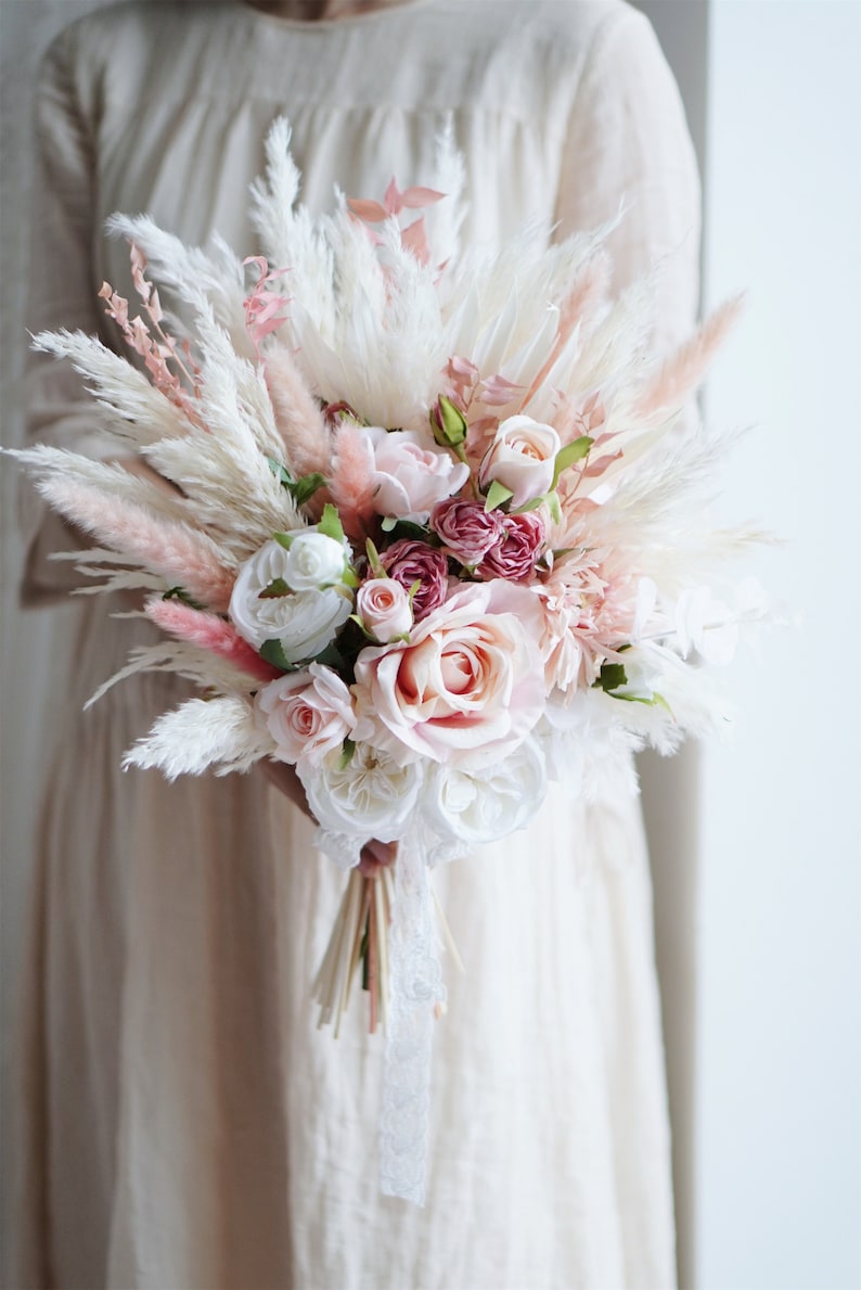 Bridal Bouquet Pampas Gras Boho Wedding Bouquet Bridesmaid - Etsy