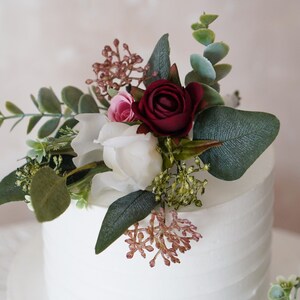 A Set Wedding Cake Topper, Red Silk Rose Cake Decoration, Cake Topper ...