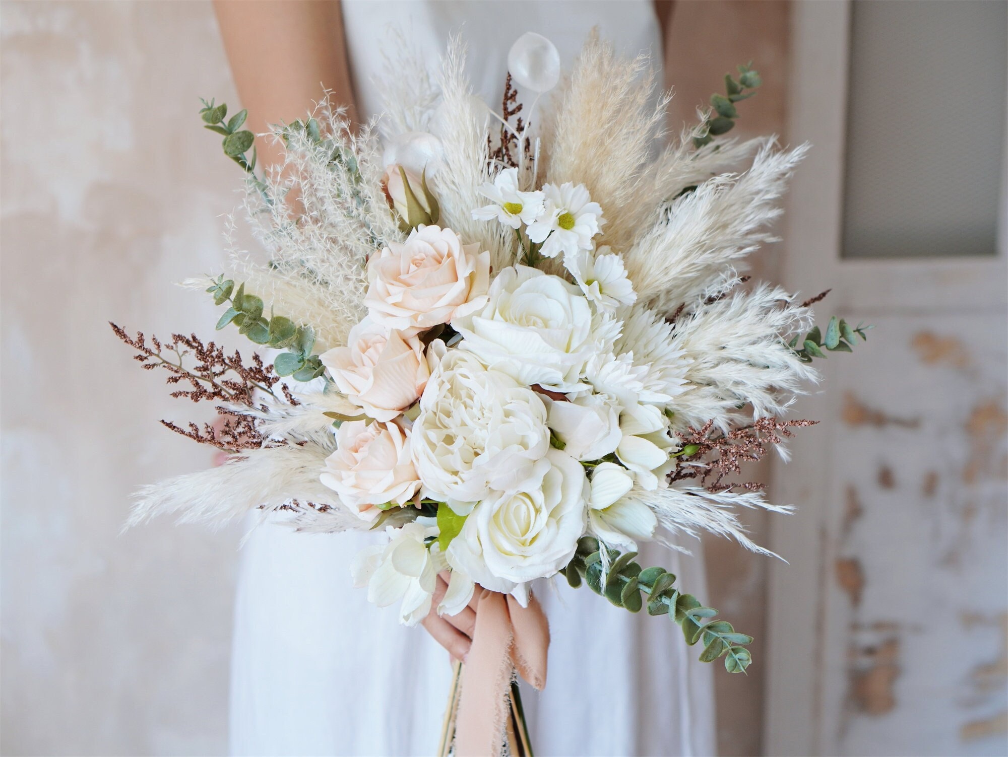 Bridal Bouquet Pampas Gras Boho Wedding Bouquet Bridesmaid - Etsy