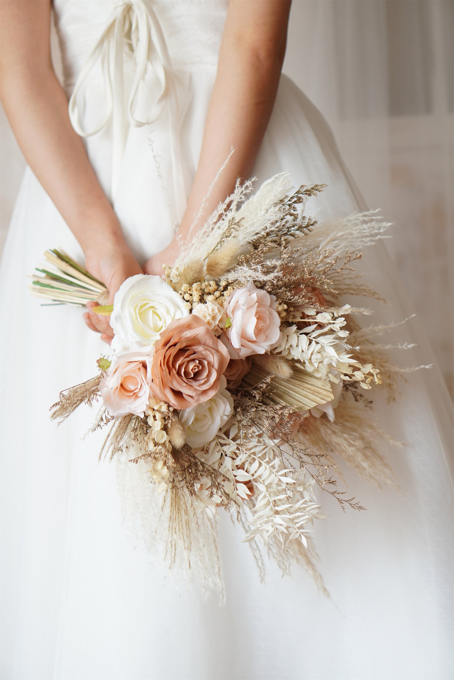 Bridal Bouquet Pampas Gras Boho Wedding Bouquet Bridesmaid - Etsy