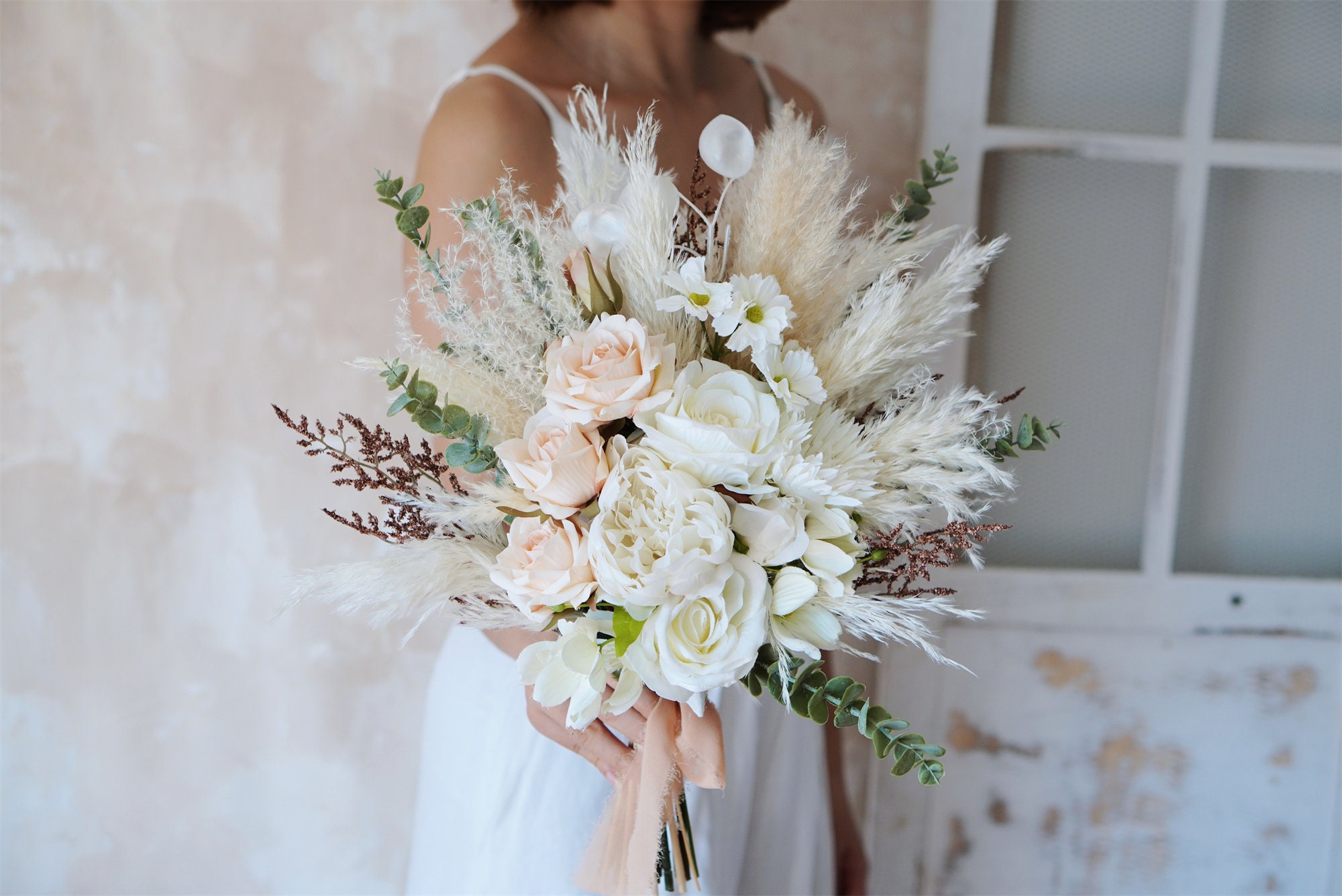Bridal Bouquet Pampas Gras Boho Wedding Bouquet Bridesmaid - Etsy