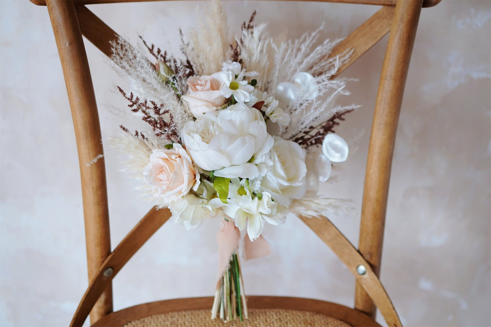 Bridal Bouquet Pampas Gras Boho Wedding Bouquet Bridesmaid - Etsy