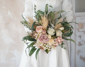 Bridal Bouquet Pampas Gras Boho Wedding Bouquet Bridesmaid | Etsy