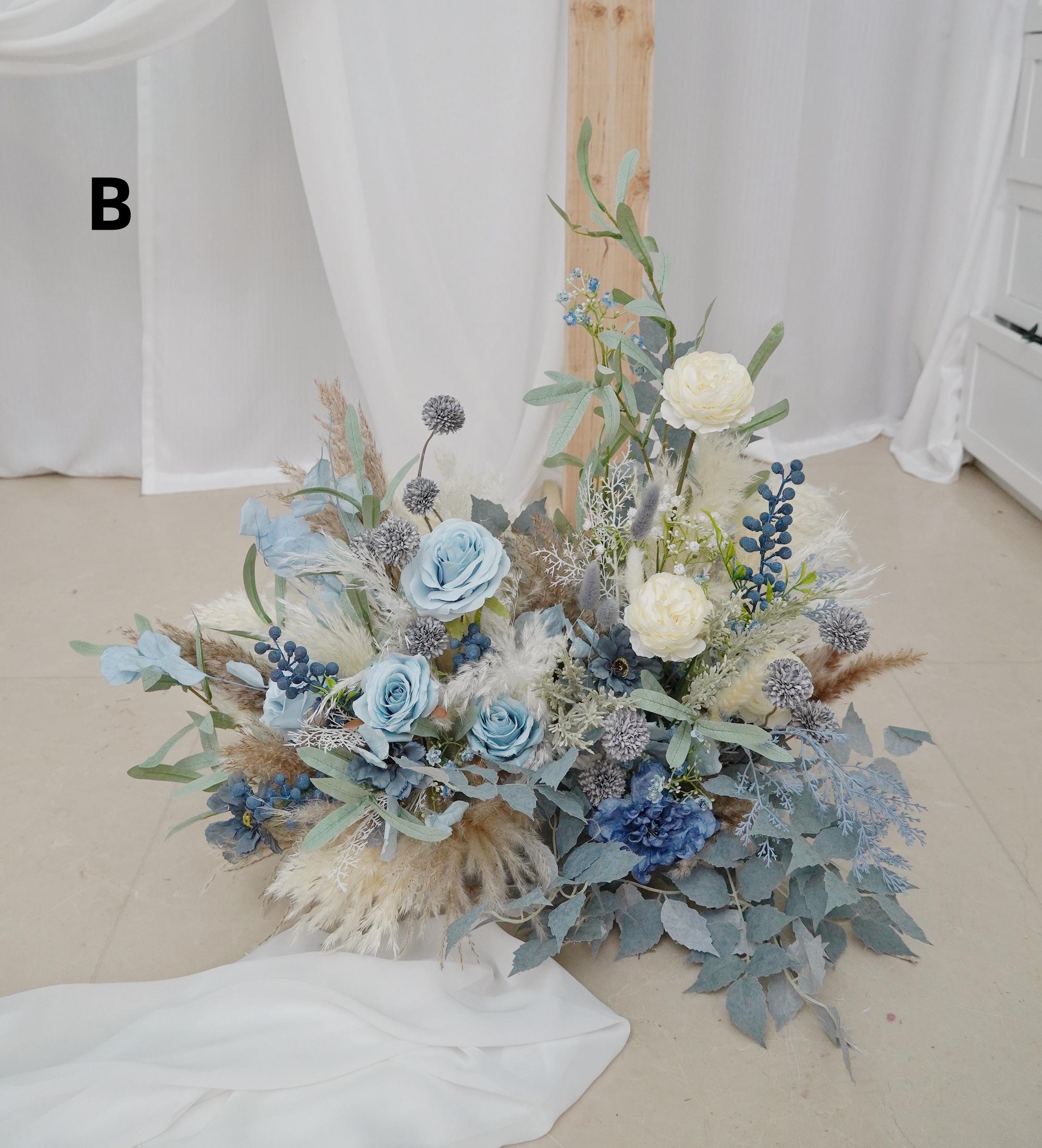 Blue Silk Flower Wedding Arch Arrangement: Grey, Beige Pampas - Etsy