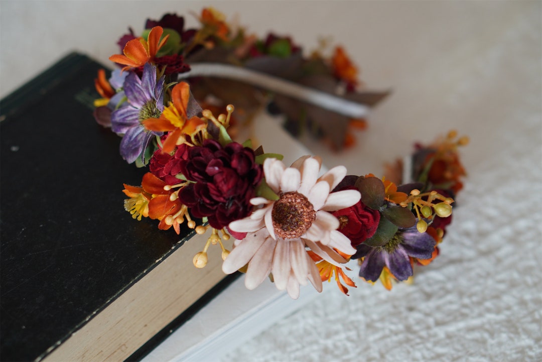 Silk Flower Crown, Colorful Silk Flowers Crown, Rustic Floral Headpiece ...