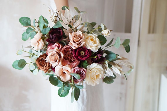 Rust Burgundy Champagne Silk Rose Greenery Bridal - Etsy
