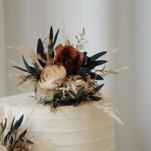 A Set Wedding Cake Topper, White /terracotta Floral Cake Decoration ...