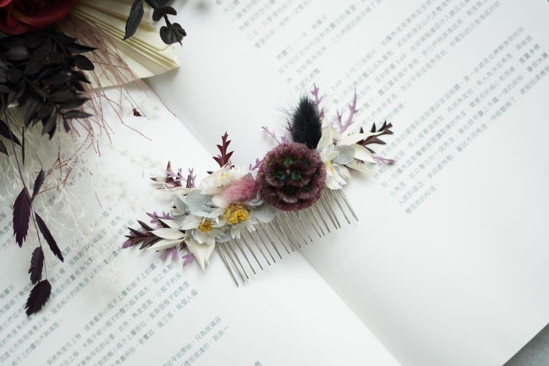 Preserved Dark Purple Pinwheel Fruit Hair Comb,dried Flowers,floral ...